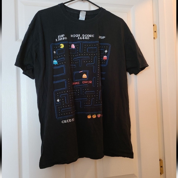 Gildan | Shirts | Pac Man Namco Arcade Mens Black Video Game Tshirt ...